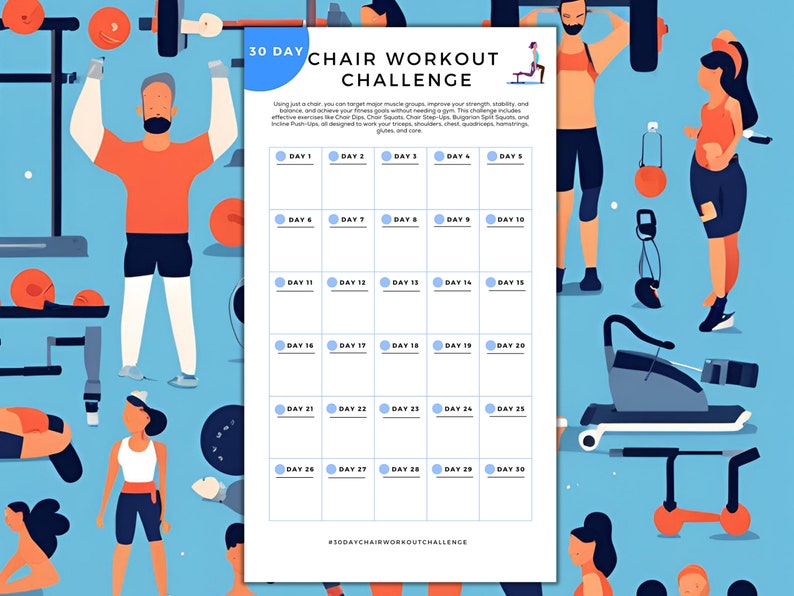 30 Day Chair Workout Challenge Printable | Home Workout | 10 Minute ...