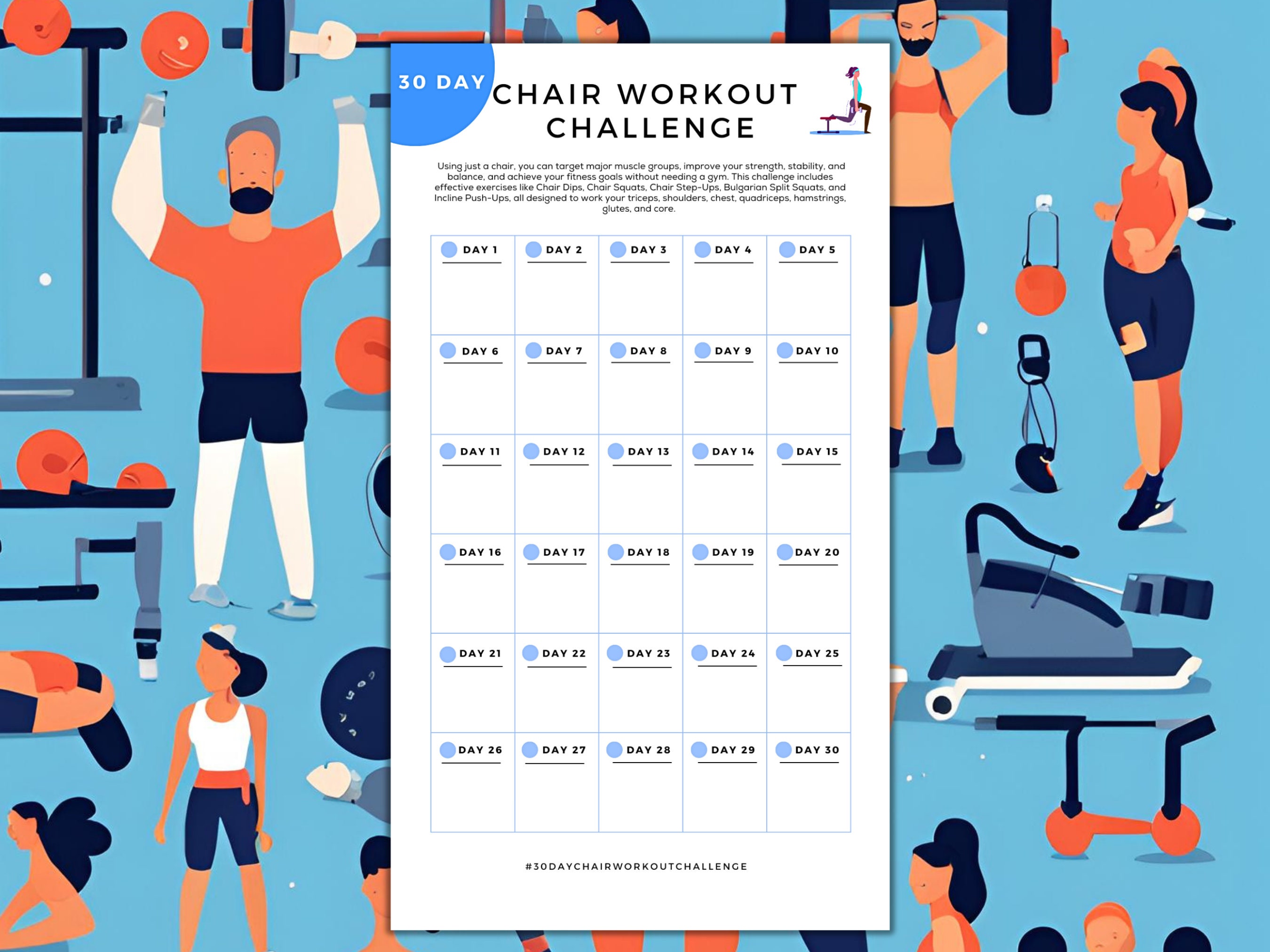 30 Day Chair Workout Challenge Printable | Home Workout | 10 Minute ...