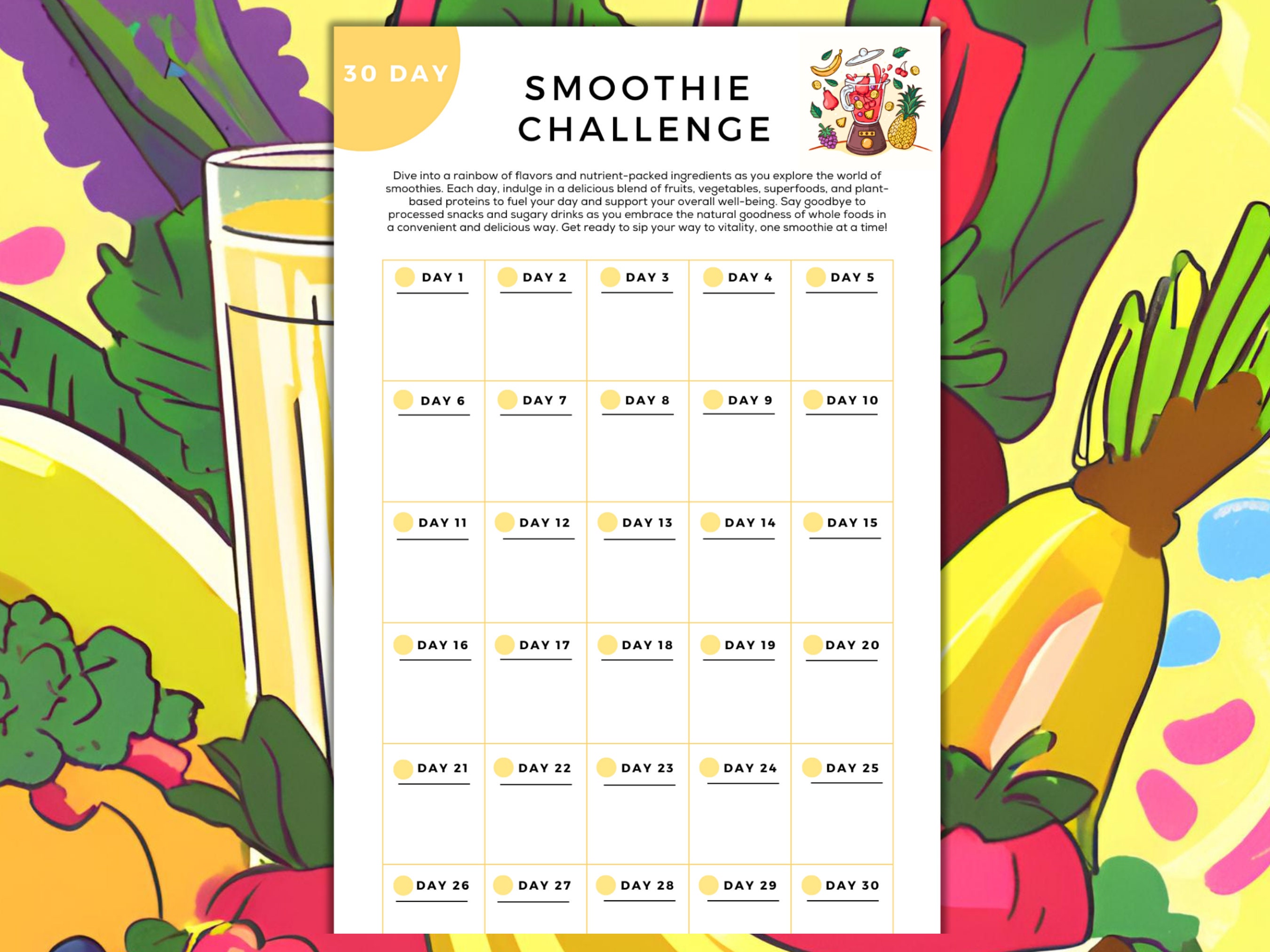 30 Day Smoothie Challenge Printable | Smoothie Recipe | Healthy ...