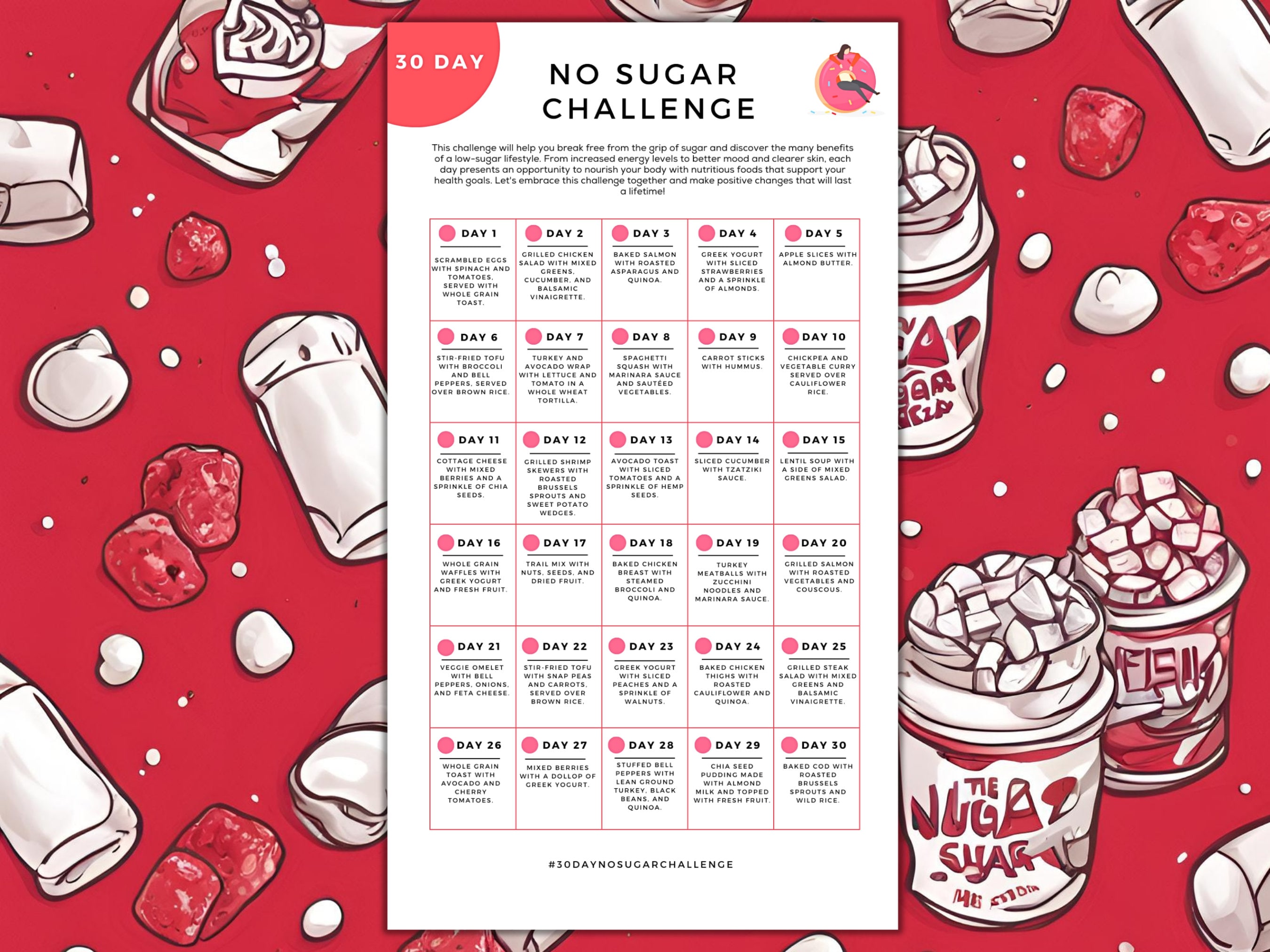 30 Day No Sugar Challenge Printable | Sugar Free | Avoid Sugar | No ...