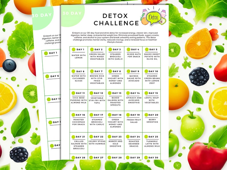 30 Day Detox Challenge Printable Natural Detox Detox Cleanse Organic Detox Detox Health Detox ...