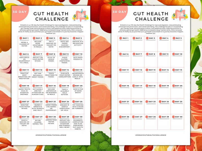 30 Day Gut Health Challenge Printable | Gut Health Diet | Gut Health Food | Gut Health Plan ...