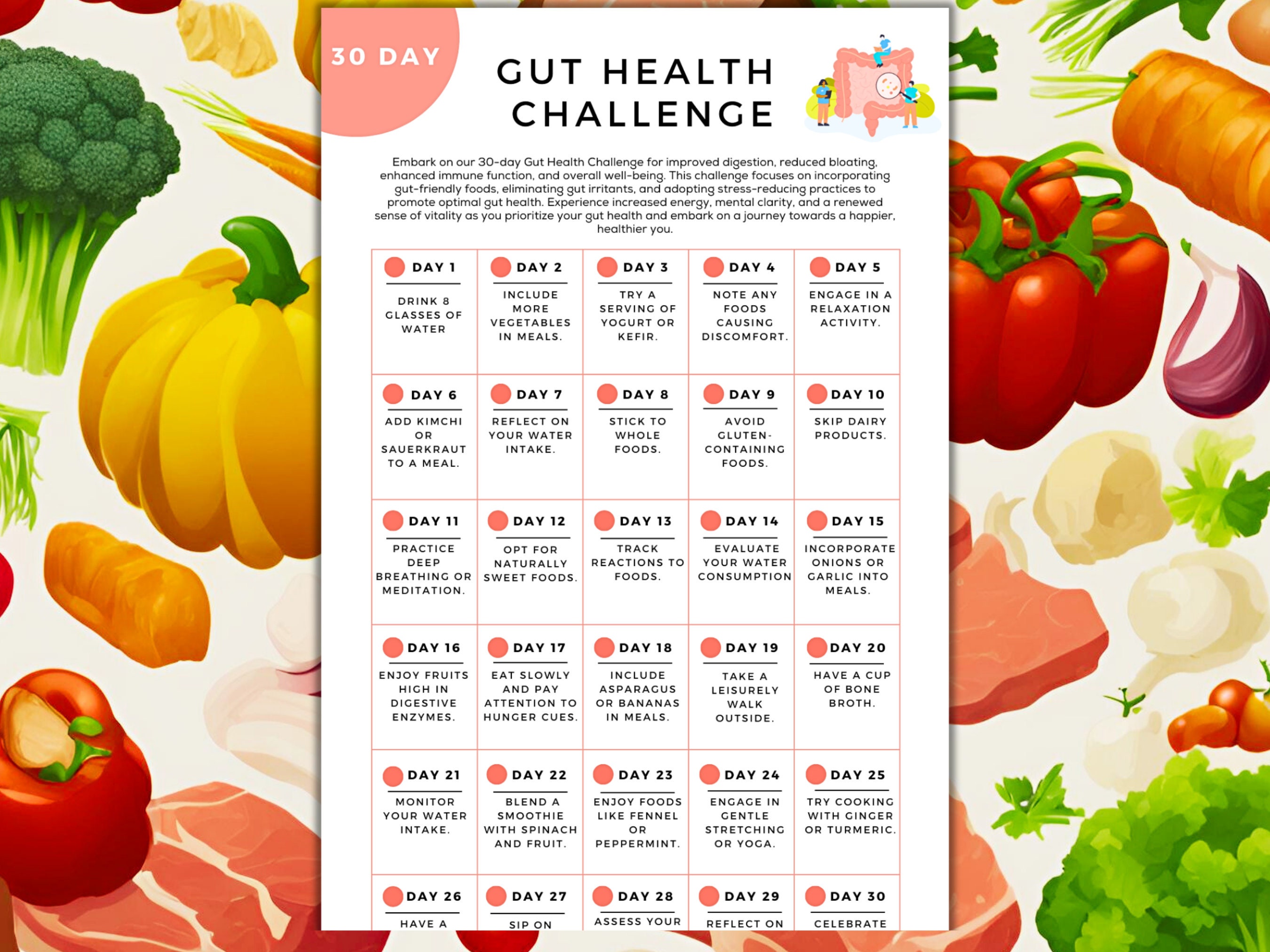 30 Day Gut Health Challenge Printable | Gut Health Diet | Gut Health ...