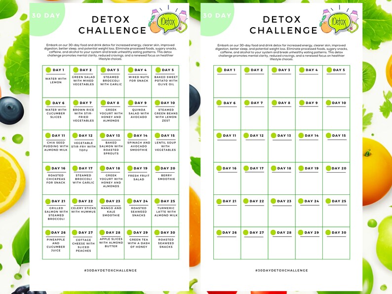 30 Day Detox Challenge Printable Natural Detox Detox Cleanse Organic Detox Detox Health Detox ...