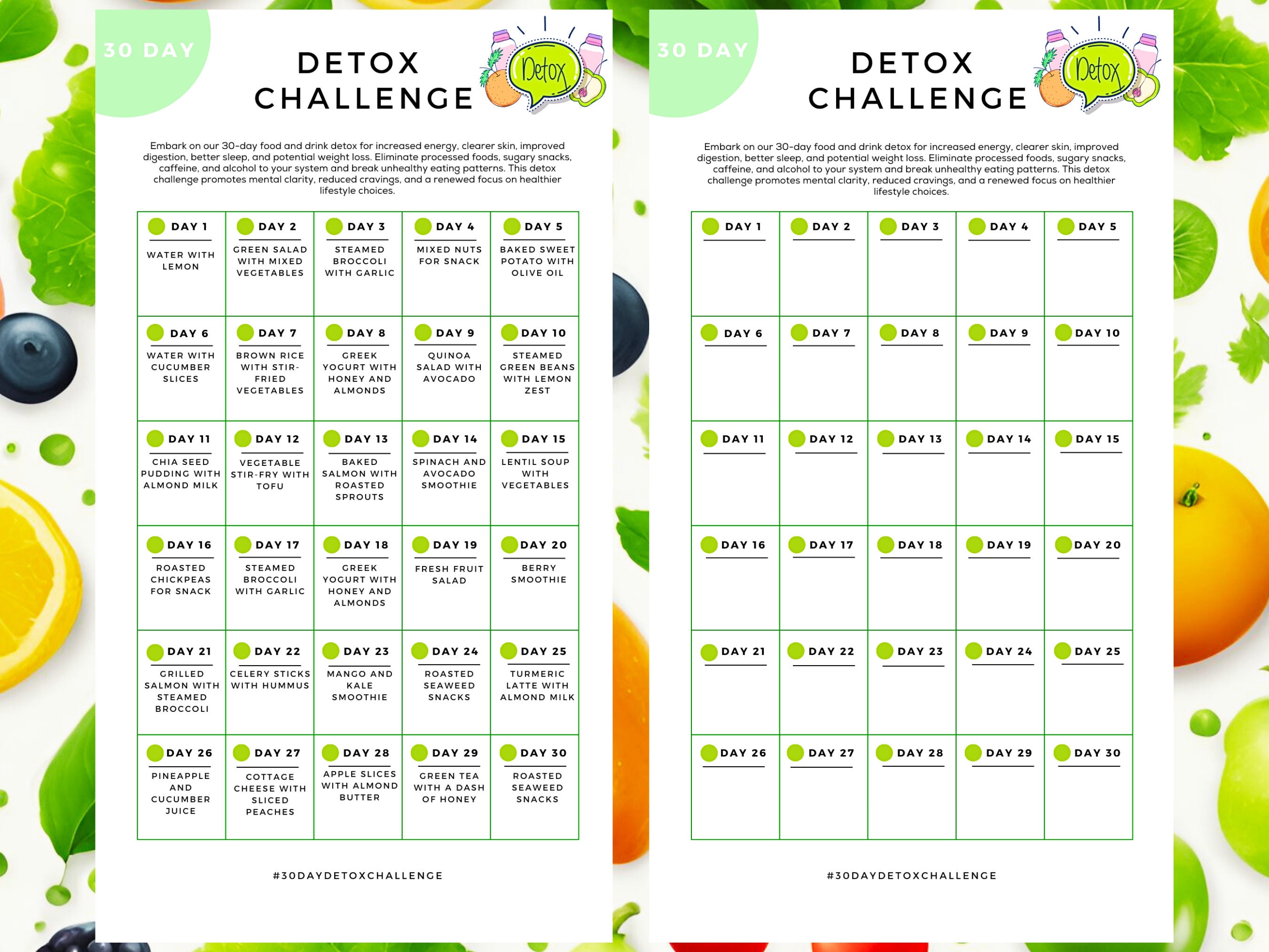 30 Day Detox Challenge Printable Natural Detox Detox Cleanse Organic ...