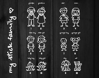 TOTOMO 13 Stick Figure My Family Car Decal Sticker (style#1) Mom Dad ...