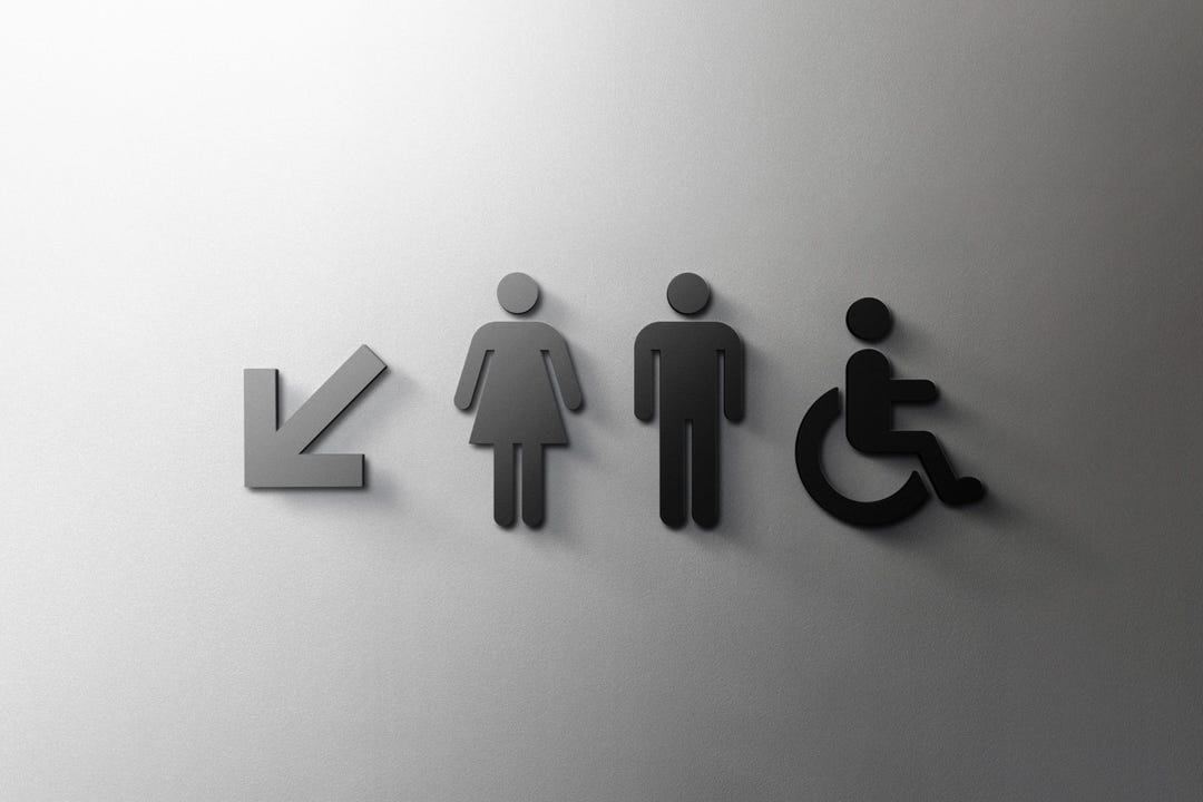 Toilets Wayfinding Sign With Arrow - 3mm Acrylic Bathroom, 3D, Exit ...