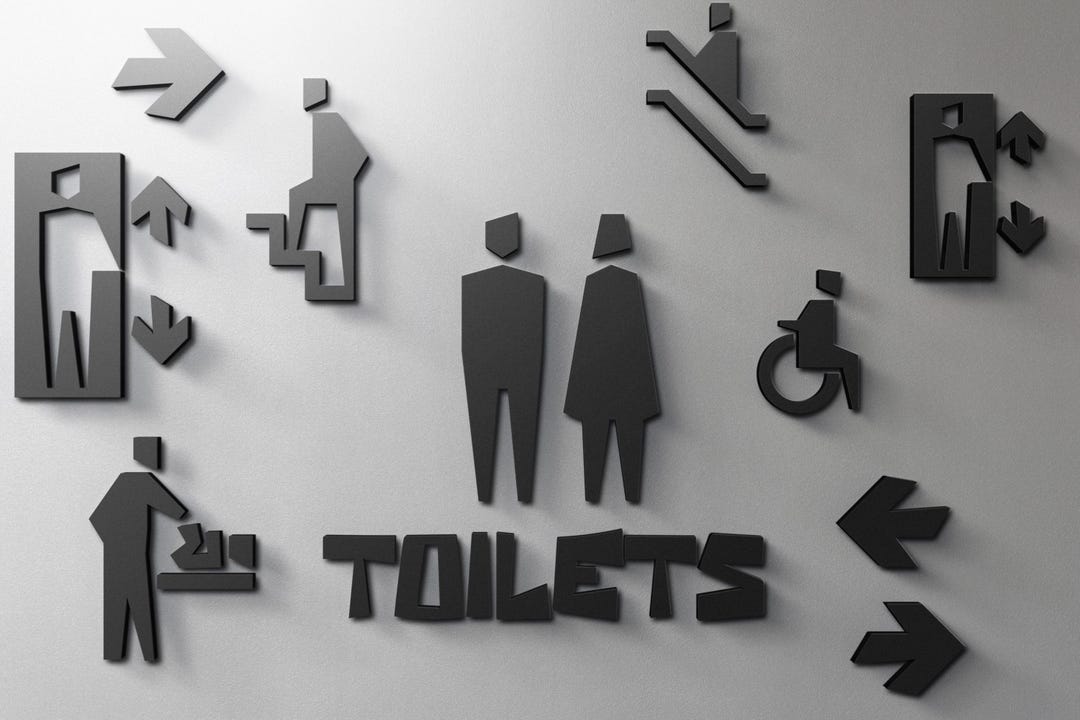 3D Acrylic Signage Wayfinding Symbols - 3mm WC Restroom, Salon, Toilet ...