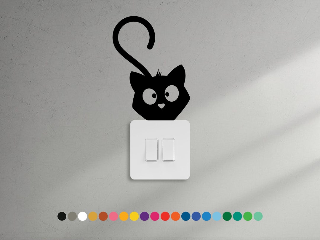 Cat Peeking - Light Switch Sticker Decal Wall Decor Window Cat Colour ...