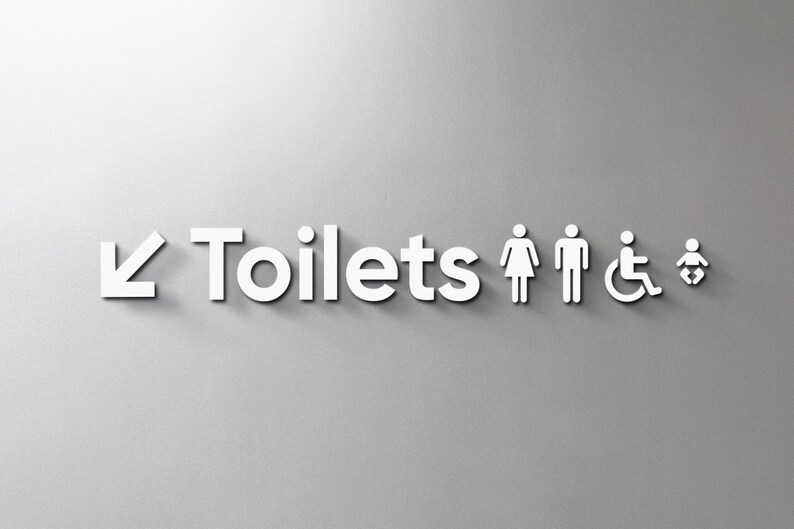 Toilets Wayfinding Sign With Arrow - 3mm Acrylic Bathroom, 3D, Exit ...