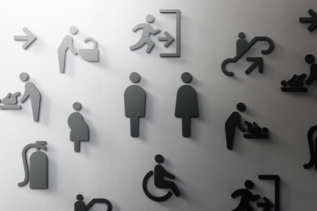 3D Acrylic Signage Wayfinding Symbols - 3mm WC Restroom, Salon, Toilet ...