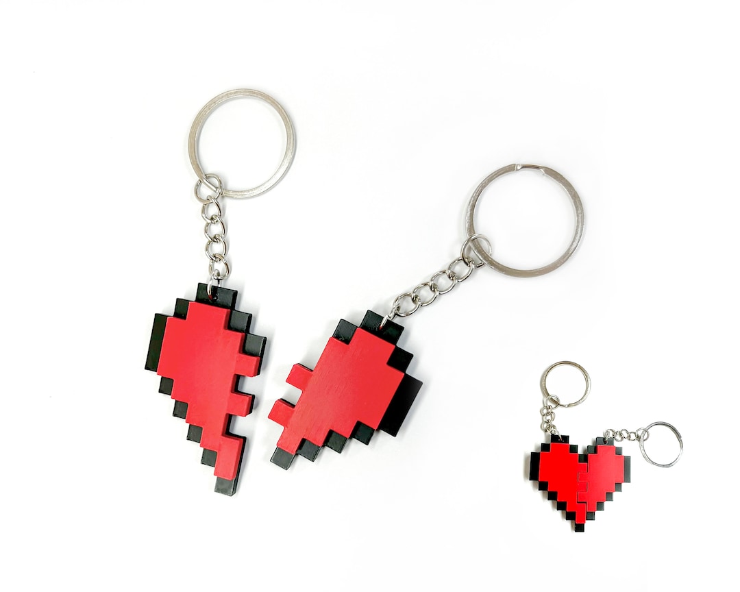Pixel Heart Keyring - 3D Printed, Valentine's Day Gift Love Modern ...