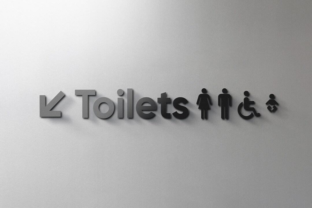 Toilets Wayfinding Sign With Arrow - 3mm Acrylic Bathroom, 3D, Exit ...