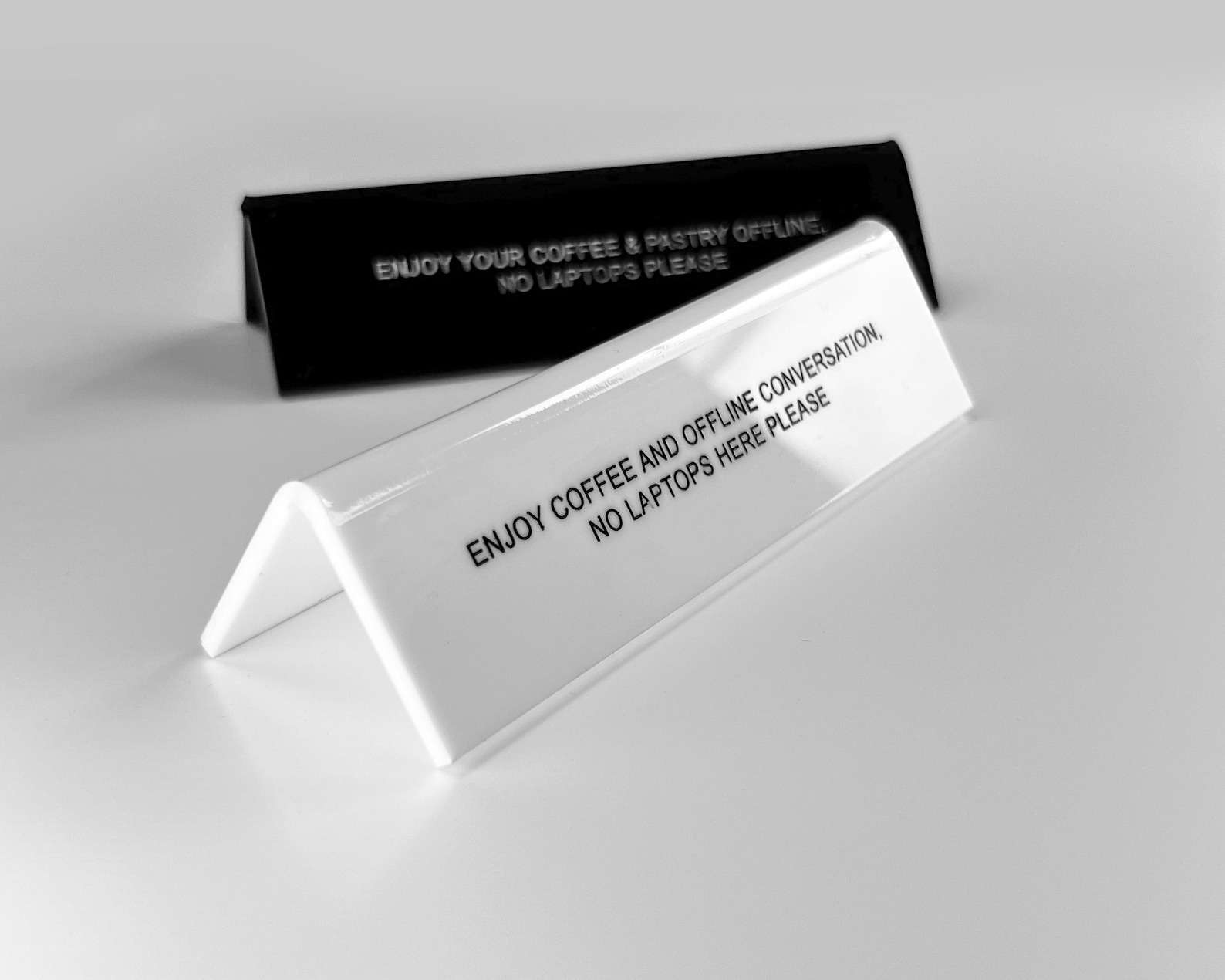 Custom Acrylic Table Sign – Engraved "no Laptops" Message – Folded Café ...