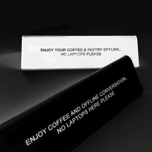 Custom Acrylic Table Sign – Engraved "no Laptops" Message – Folded Café ...