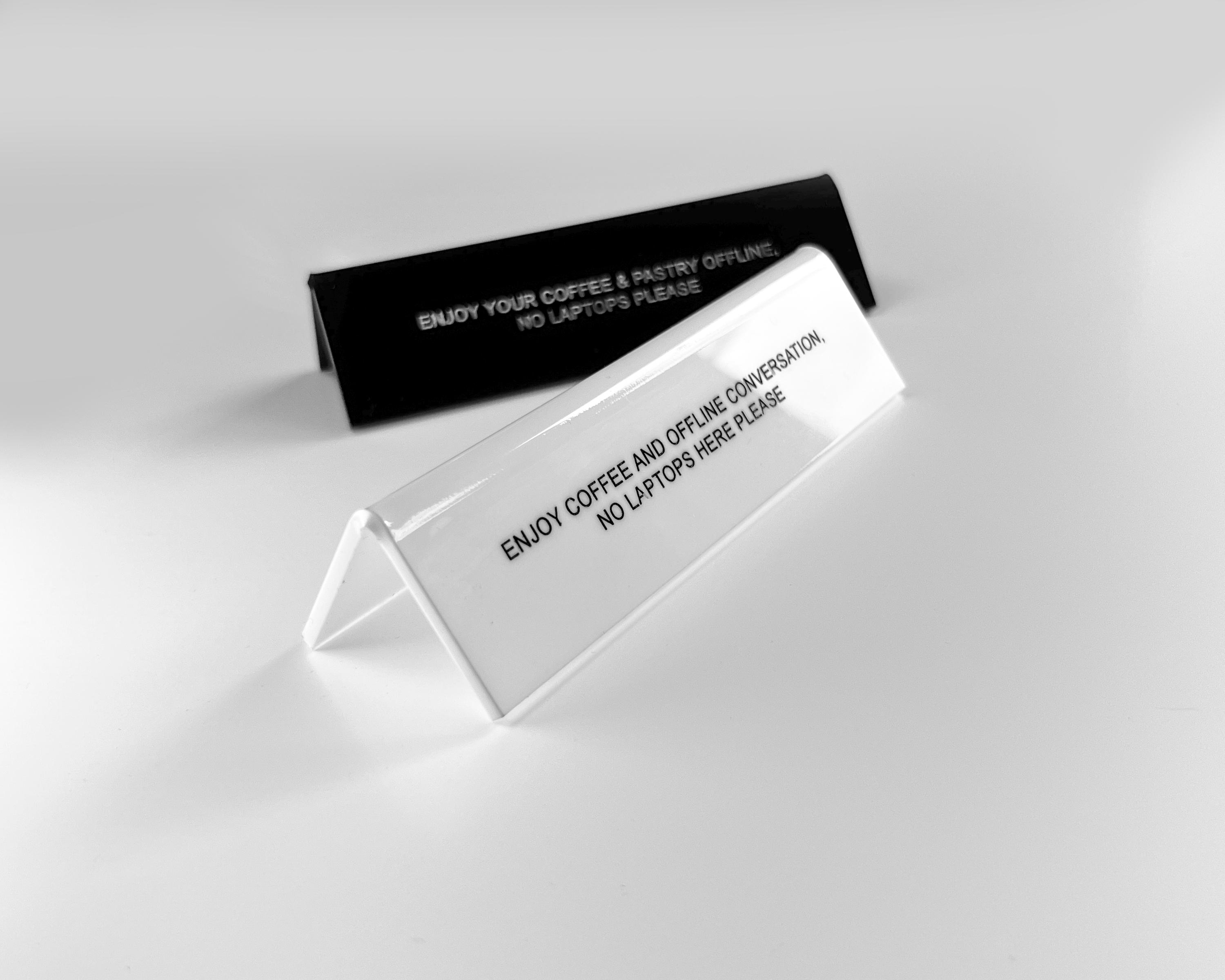 Custom Acrylic Table Sign – Engraved "no Laptops" Message – Folded Café ...