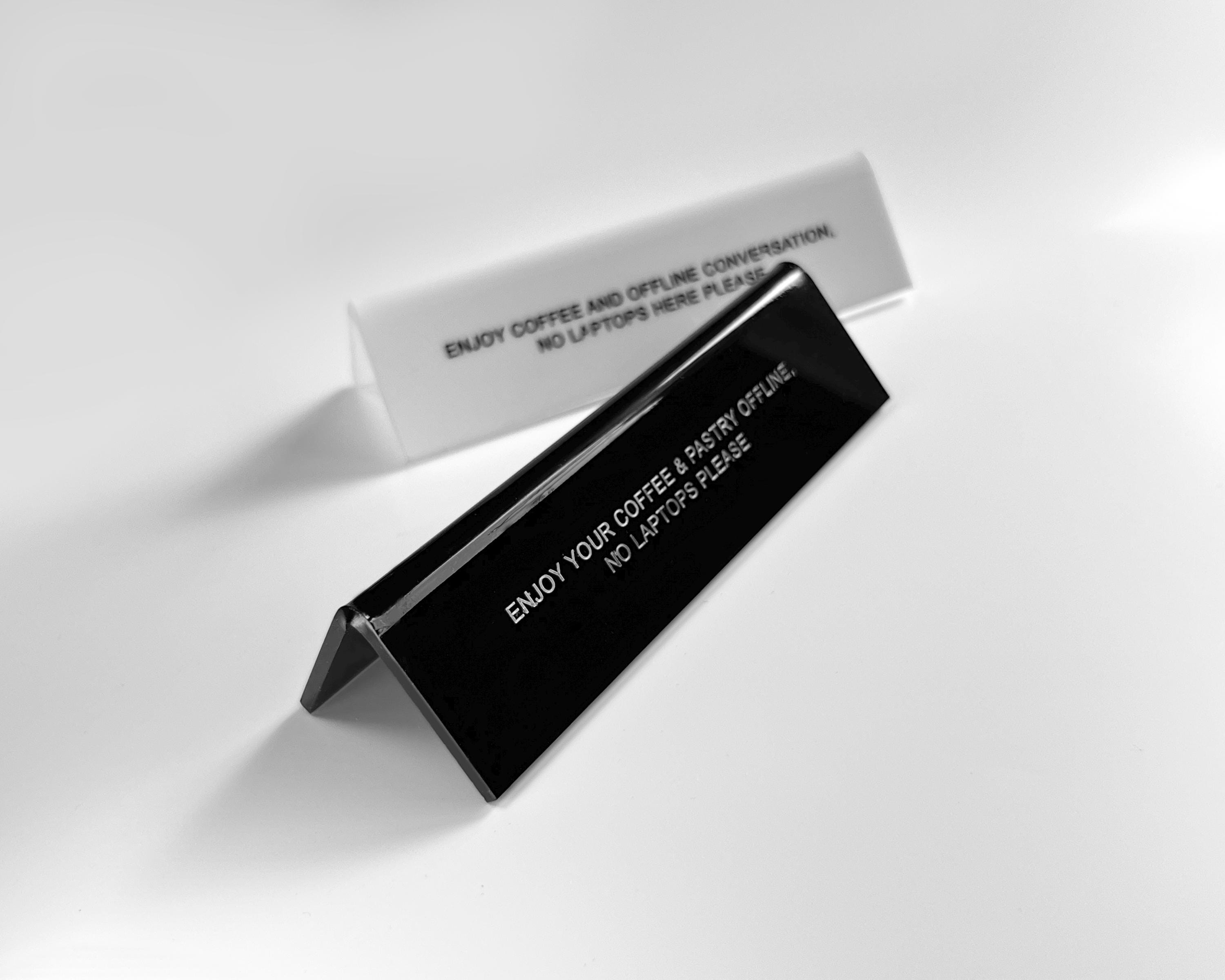 Custom Acrylic Table Sign – Engraved "no Laptops" Message – Folded Café ...