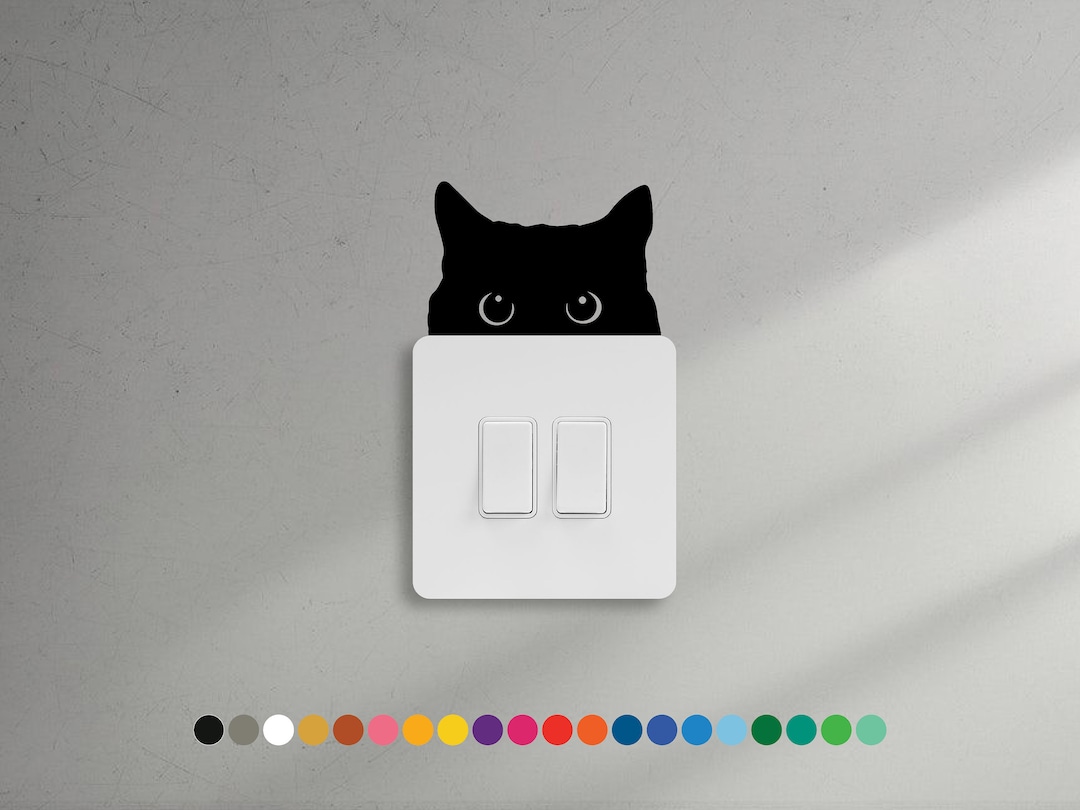 Cat Peeking - Light Switch Stickers Wall Decor Window Cat Colour Vinyl ...
