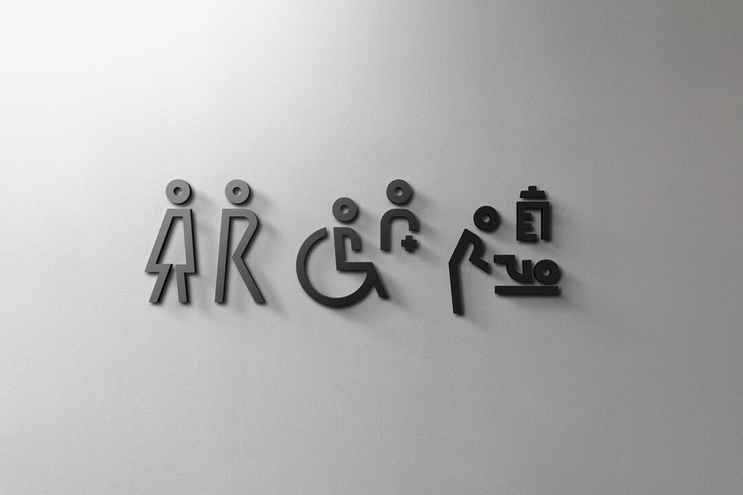 Minimal Toilet Sign Set - 3mm Acrylic Restroom, 3D, Toilet, Modern ...