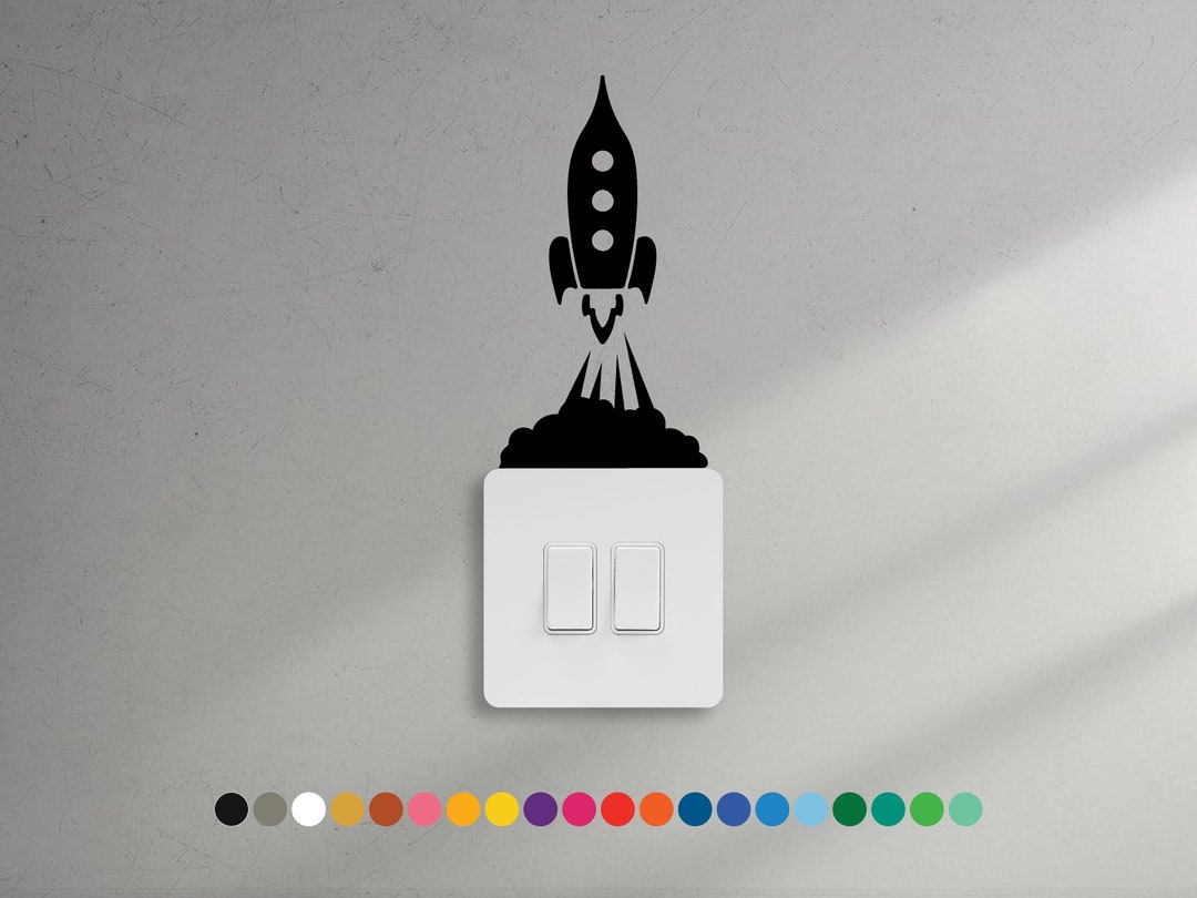 Rocket Ship Blasting off - Light Switch Stickers Wall Decor Window Cat ...