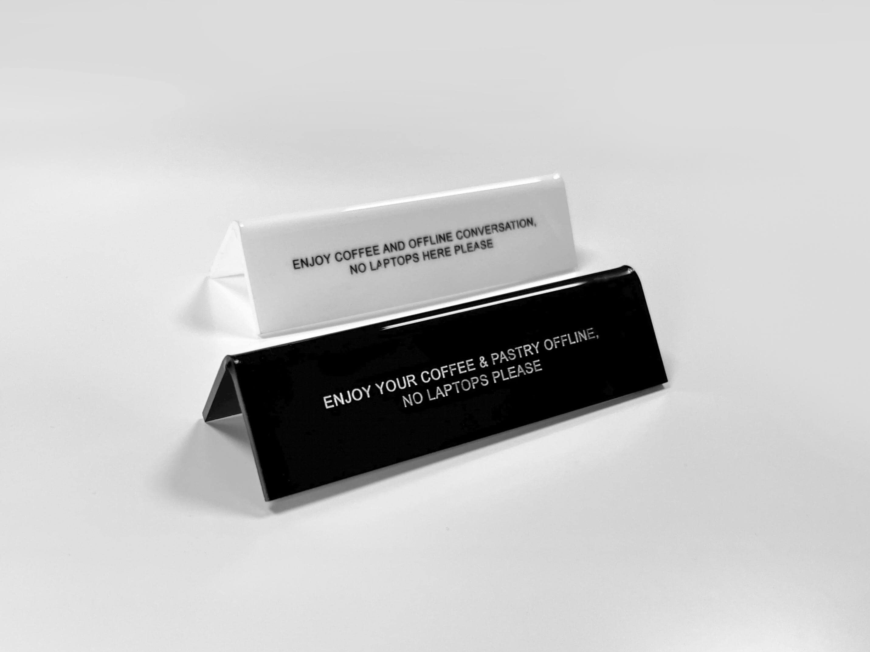Custom Acrylic Table Sign – Engraved "no Laptops" Message – Folded Café ...
