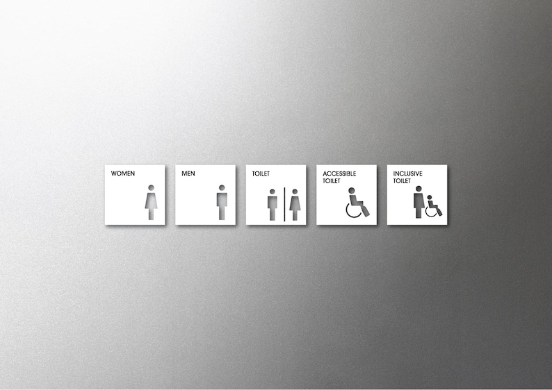 Simple White Square Toilet Signs - 3mm Acrylic Restroom, Salon, 3D ...