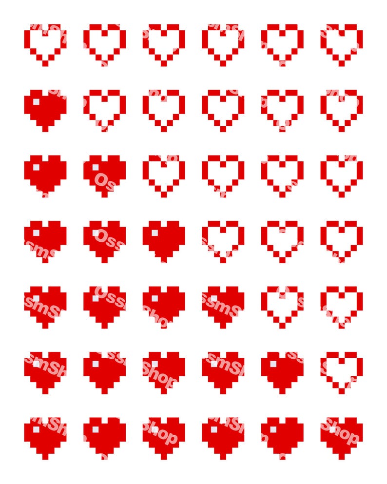 8-bit Pixel Heart SVG | Valentine's Day Health Bar Clip Art (digital ...