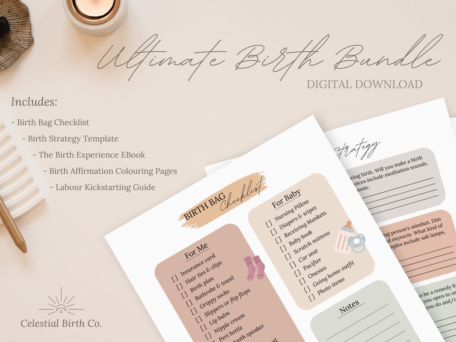 The Ultimate Birth Bundle | Birth Bag Checklist, Birth Plan Template, Birth Affirmation ...