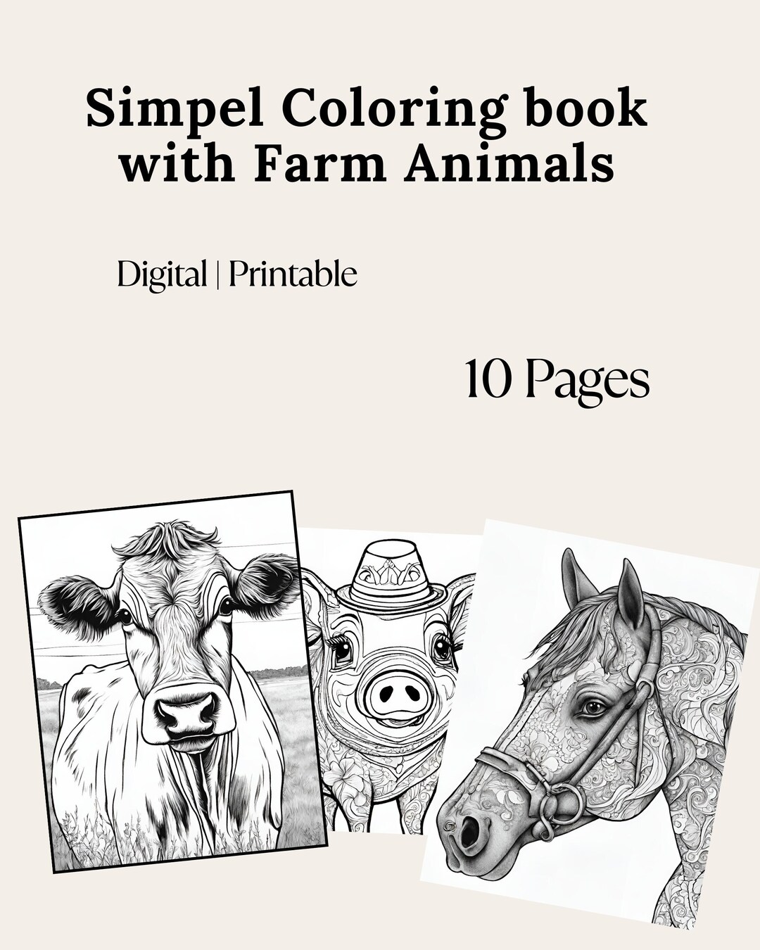 Printable Digital Coloring Book Farm Animals - Etsy