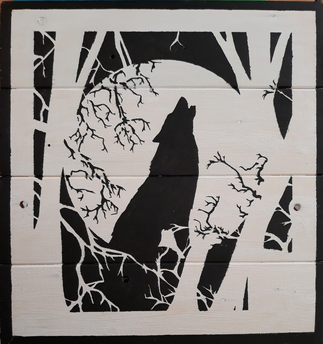 Howling Wolf Full Moon and Forest Stencil - Etsy
