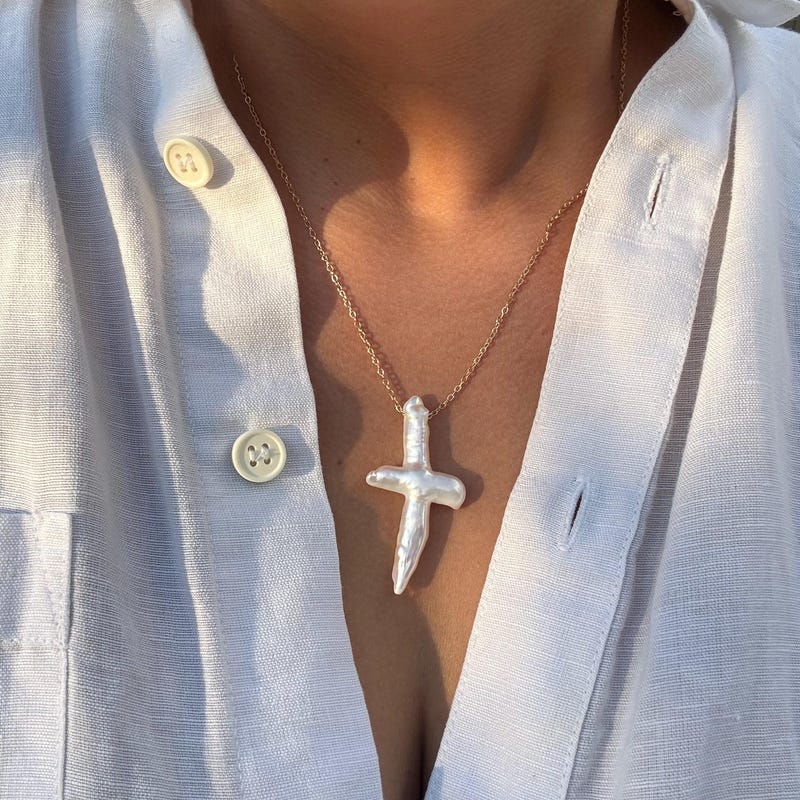 Pearl Cross Necklace - Etsy