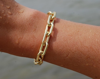 18K Gold Filled Paperclip Chain Bracelet, Chunky Link Chain, Thick Paperclip Bracelet, Gold ...