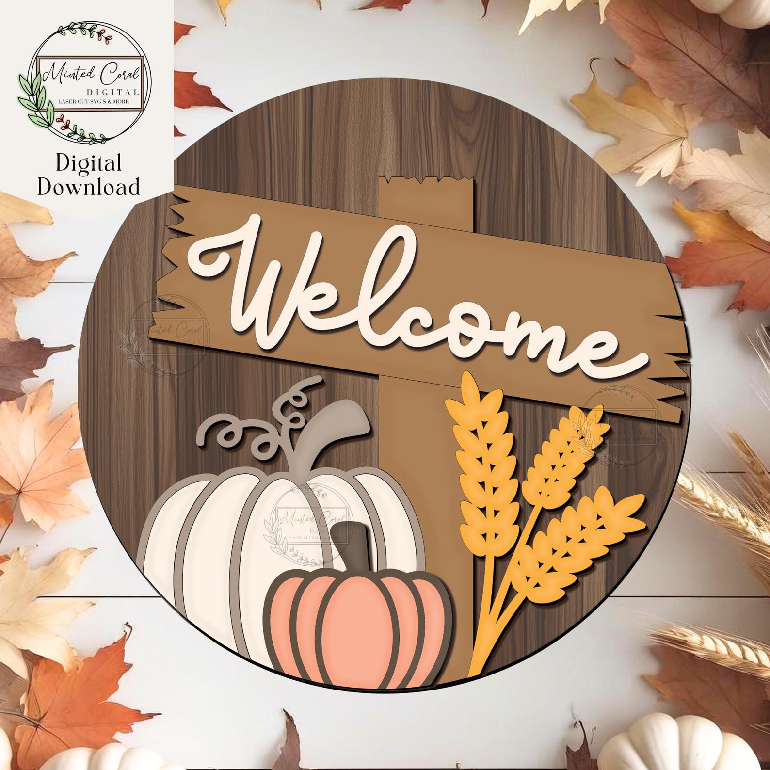 Fall Welcome Sign SVG, Digital Download, Round Pumpkin Door Hanger ...