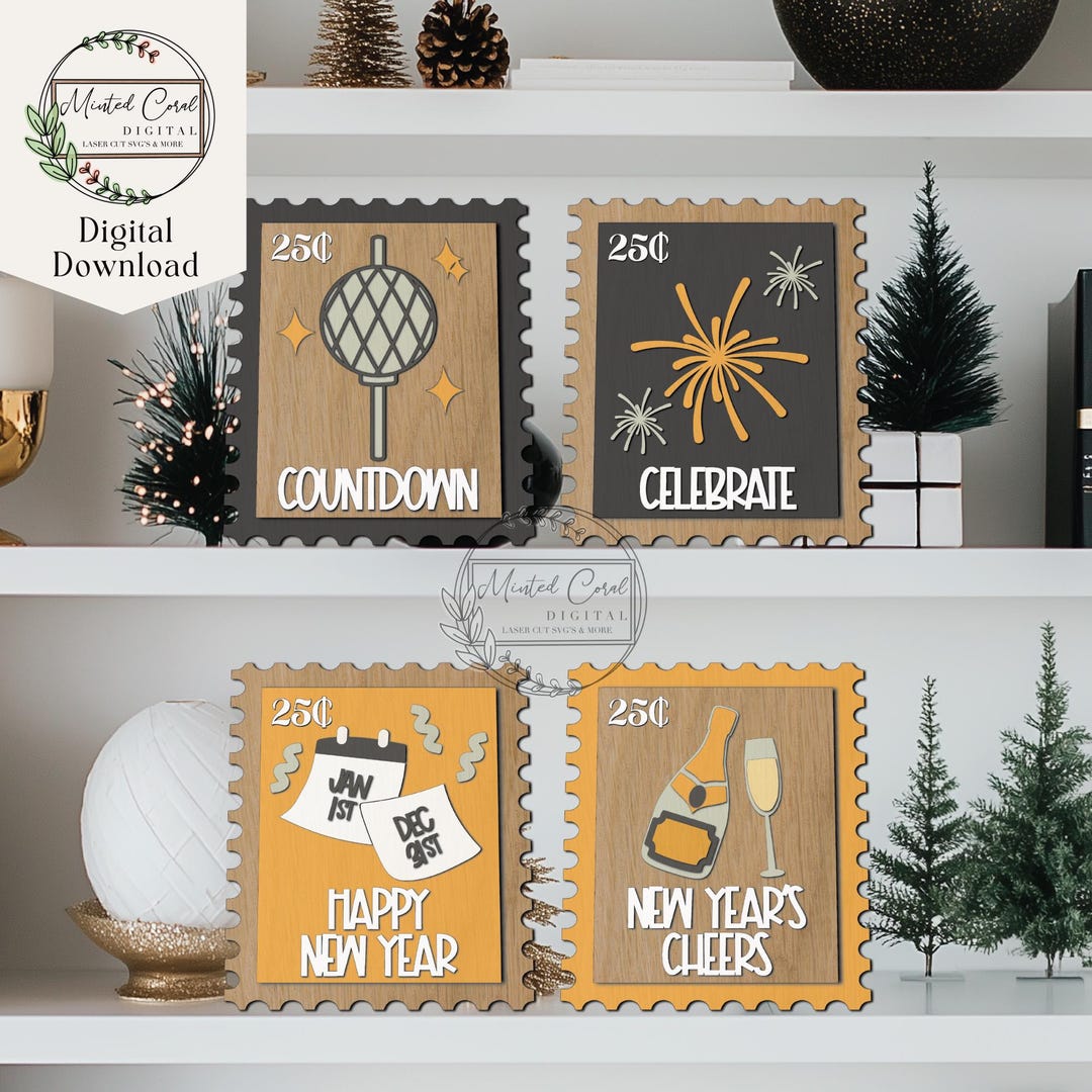 New Years Eve Sign Bundle SVG, Digital File, Postage Stamp, Shelf ...