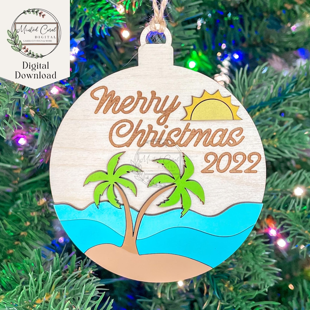 Beach Christmas Ornament SVG, Digital Download, Palm Trees, Ocean ...