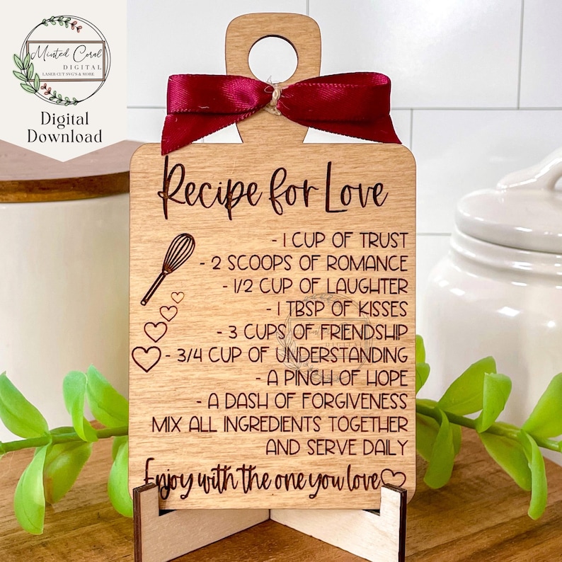 Valentines Recipe Board SVG, Digital Download, Recipe for Love ...