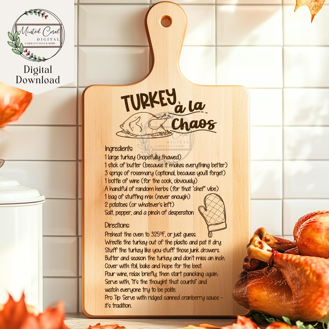 Thanksgiving Turkey Recipe Board SVG, Digital Download, Cutting Board ...