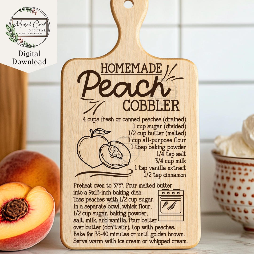 Peach Cobbler Recipe Sign SVG, Digital Download, Engraved Recipe ...