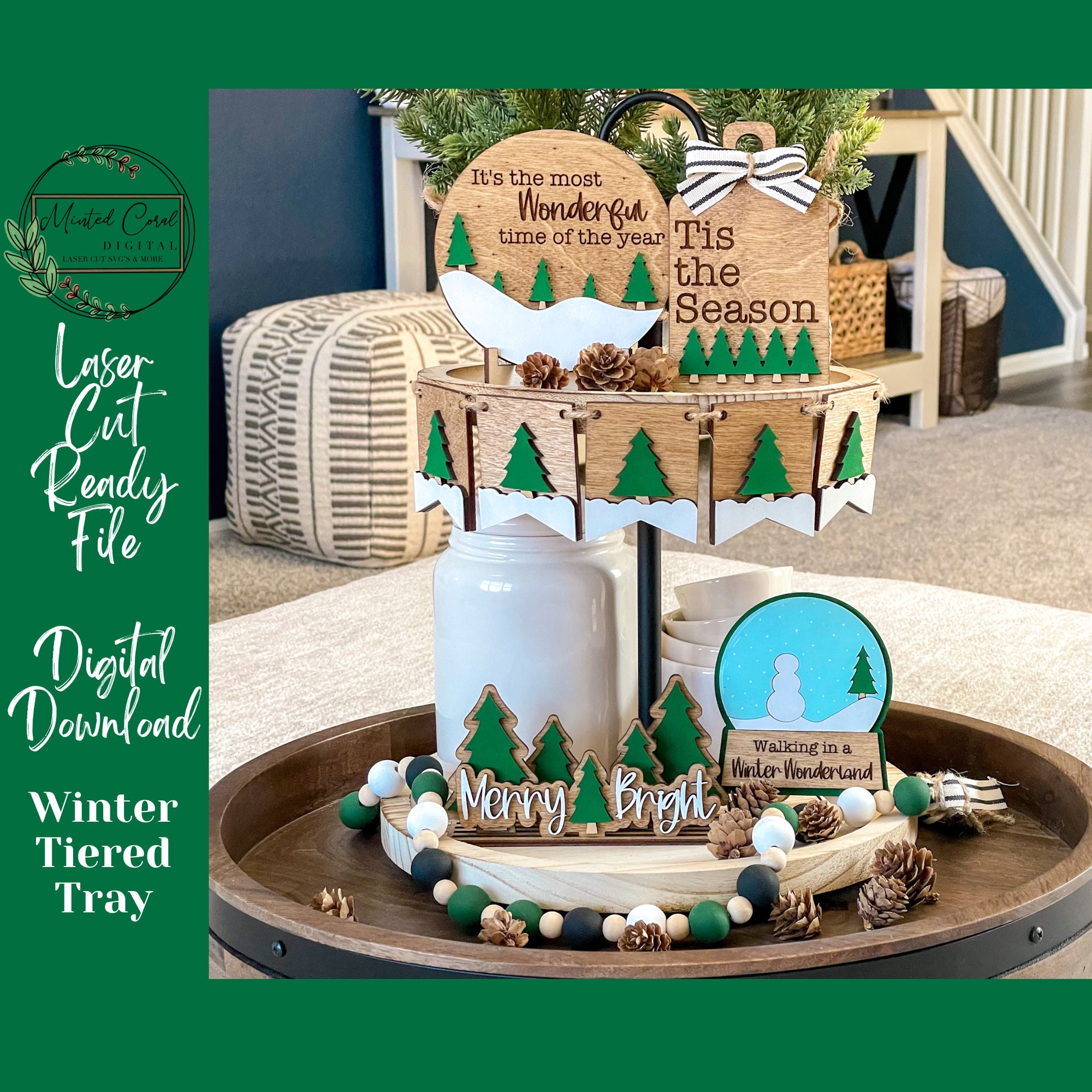 Winter Tiered Tray SVG Christmas Neutral Digital File Pine - Etsy
