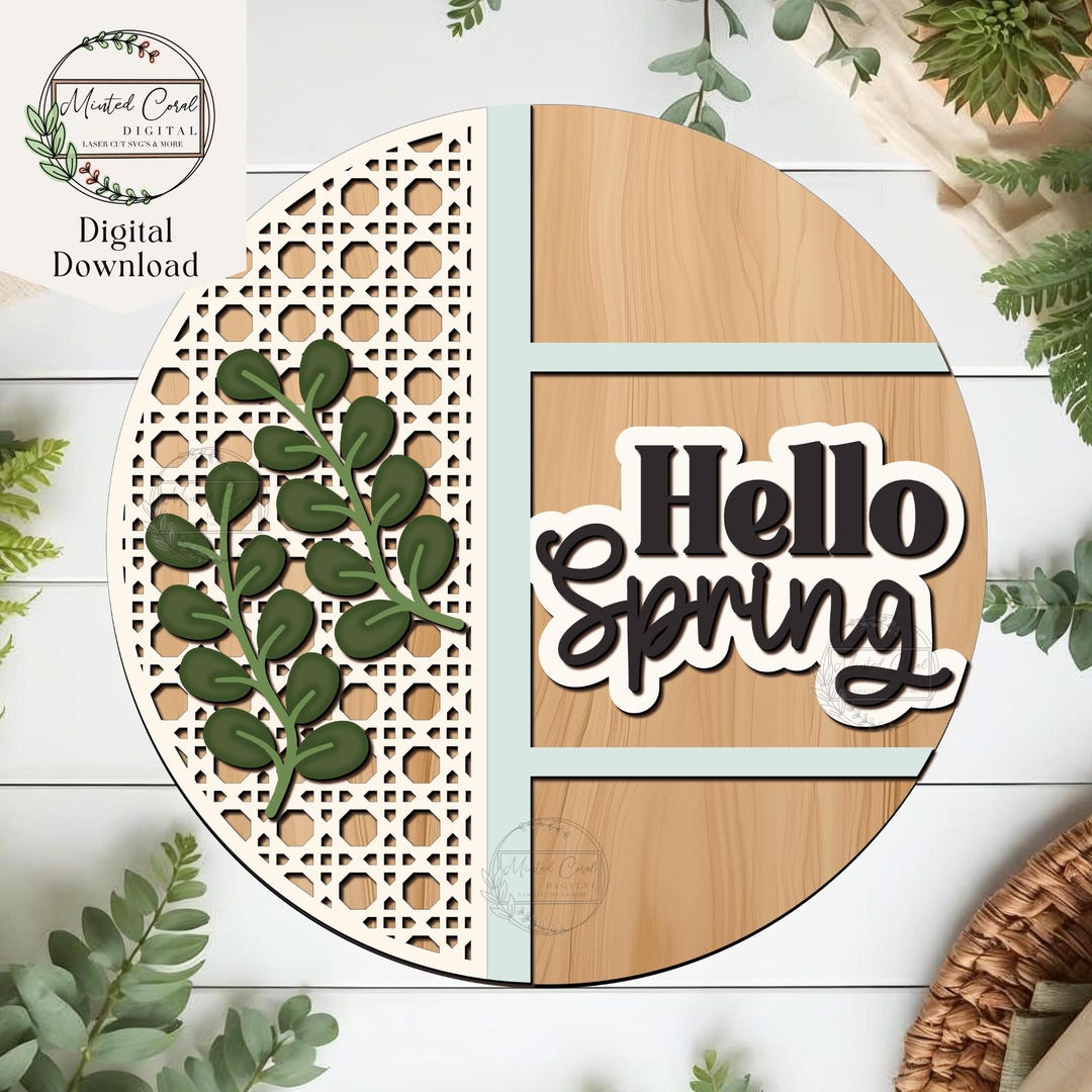 Hello Spring Sign SVG, Digital Download, Spring Floral Door Hanger ...