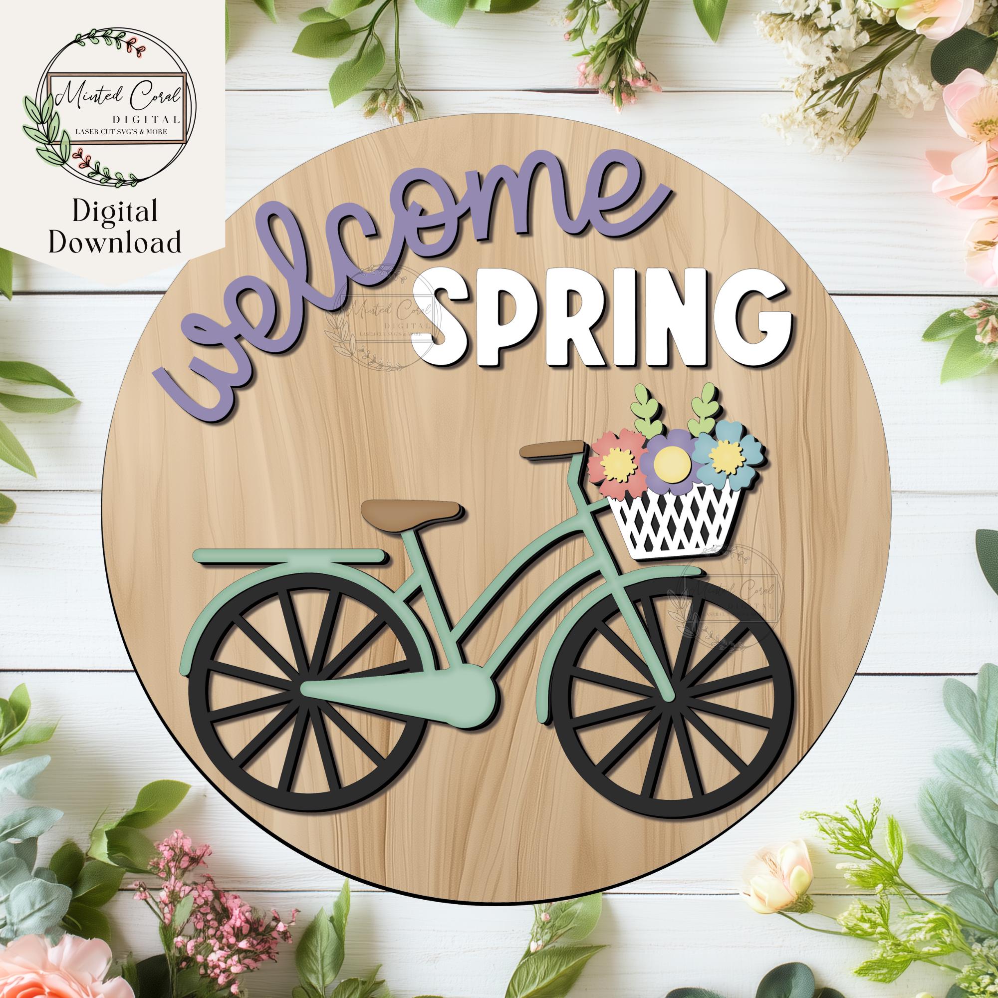 Spring Bicycle Sign SVG, Digital Download, Floral Door Hanger ...
