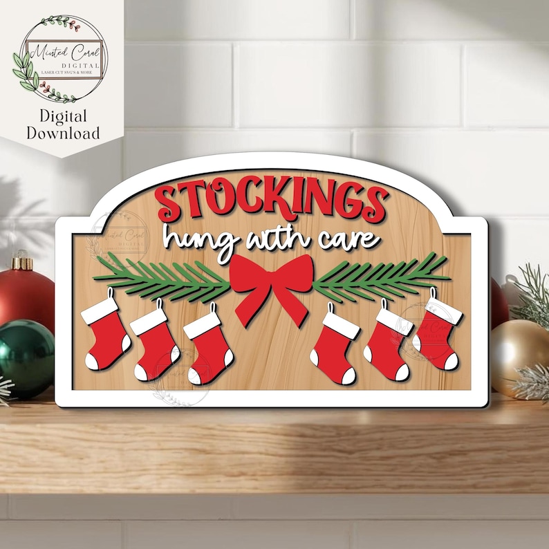 Christmas Stockings Sign SVG, Digital Download, Christmas Shelf Sign ...