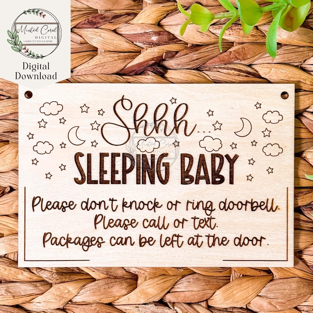 Shhh Sleeping Baby Sign SVG, Stars, Moons, Clouds, Door Hanger, Don't ...