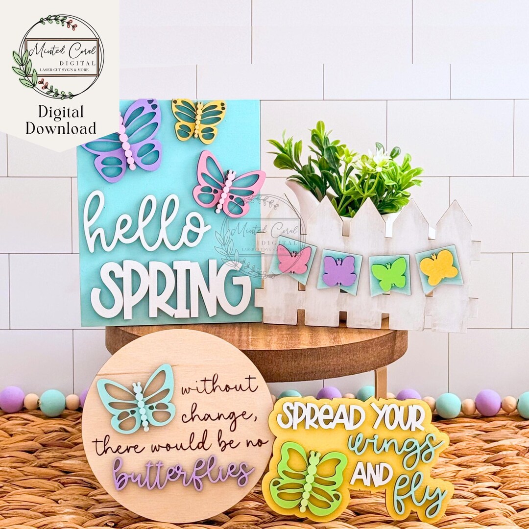 Spring Butterflies Tiered Tray SVG, Digital Download, Butterfly Decor ...