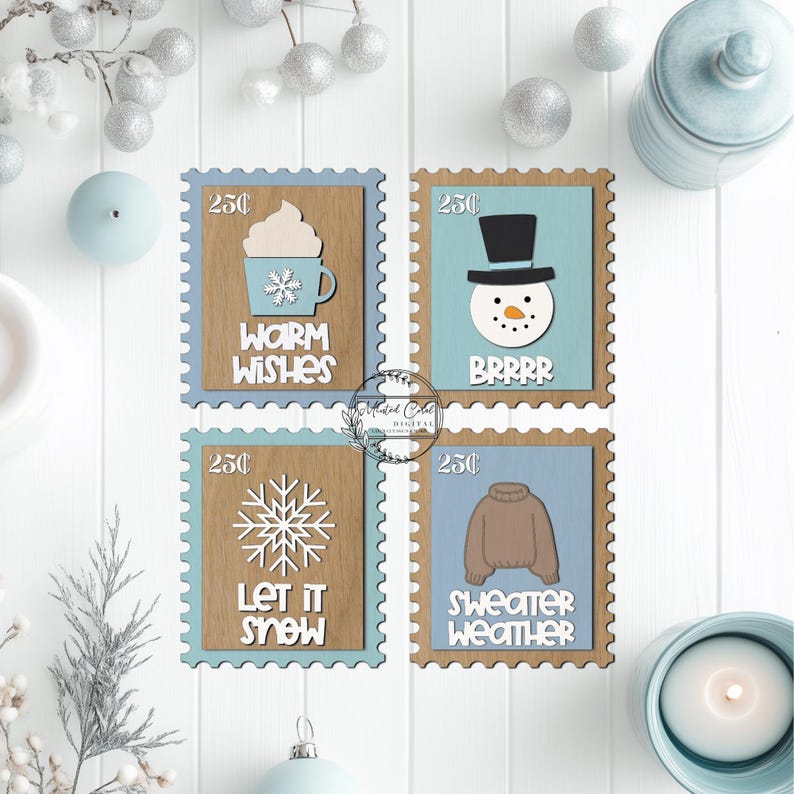 Winter Stamp Sign SVG Bundle, Digital Download, Vintage Holiday Shelf ...