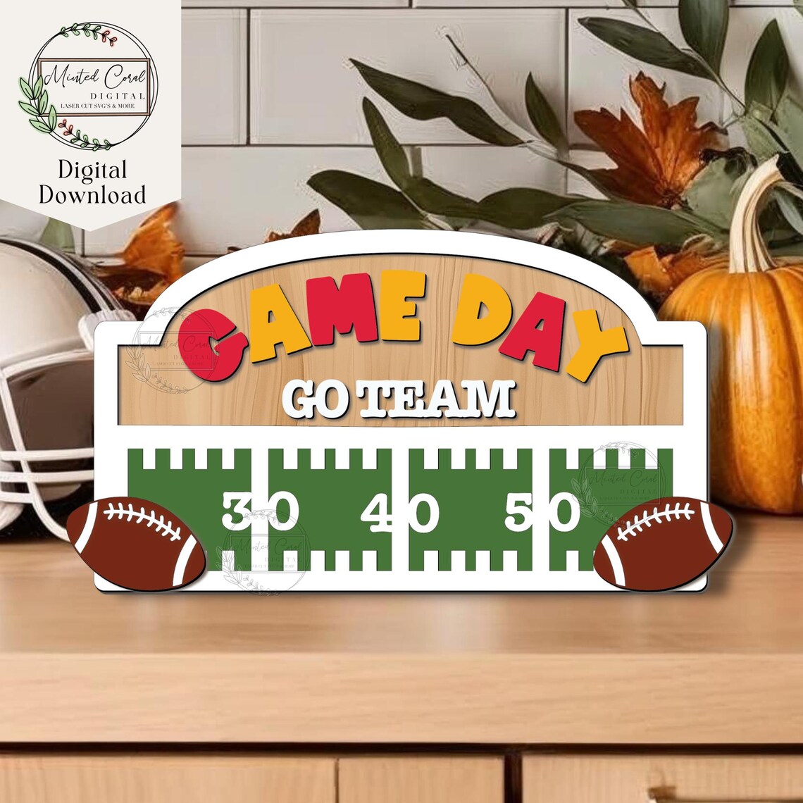 Game Day Football Sign SVG, Digital Download, Team Colors Sign, Laser ...