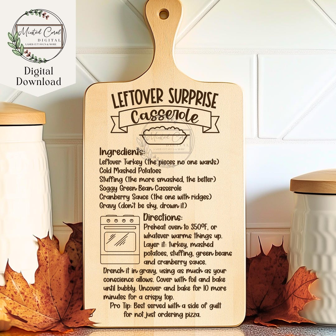 Thanksgiving Leftover Casserole Recipe Board SVG, Digital Download ...