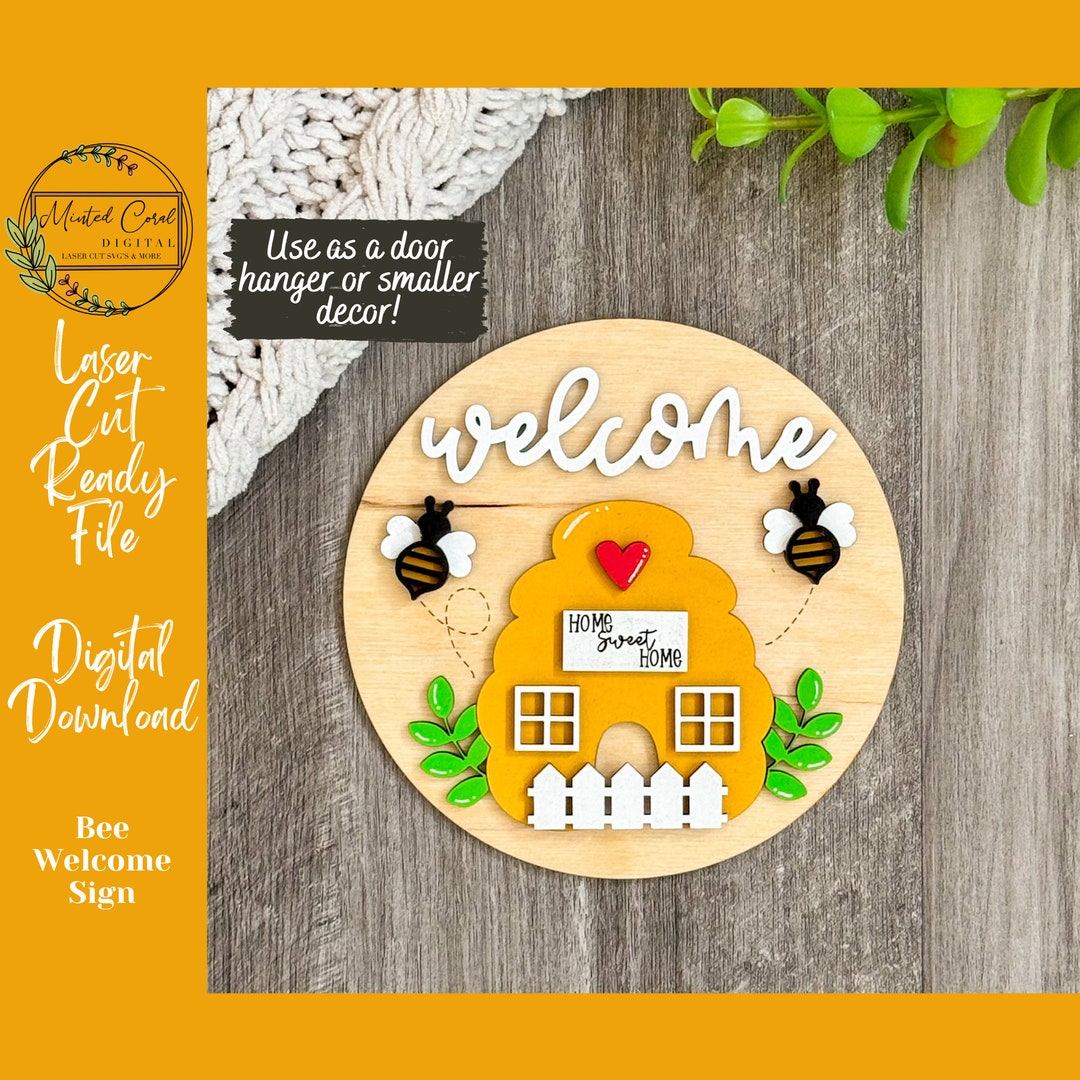 Bee Welcome Sign SVG, Spring, Summer, Door Hanger, Bumble Bee, Honey ...