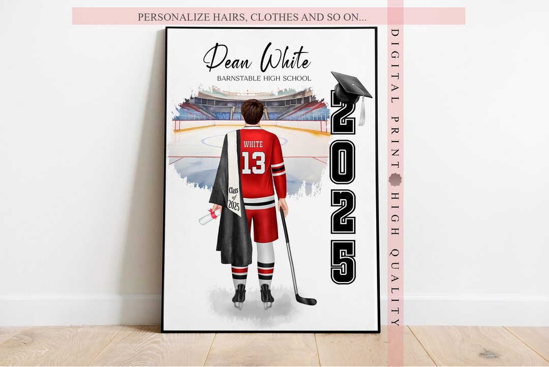 Personalized Hockey Graduation Men Print - Custom Wall Art for Hockey ...