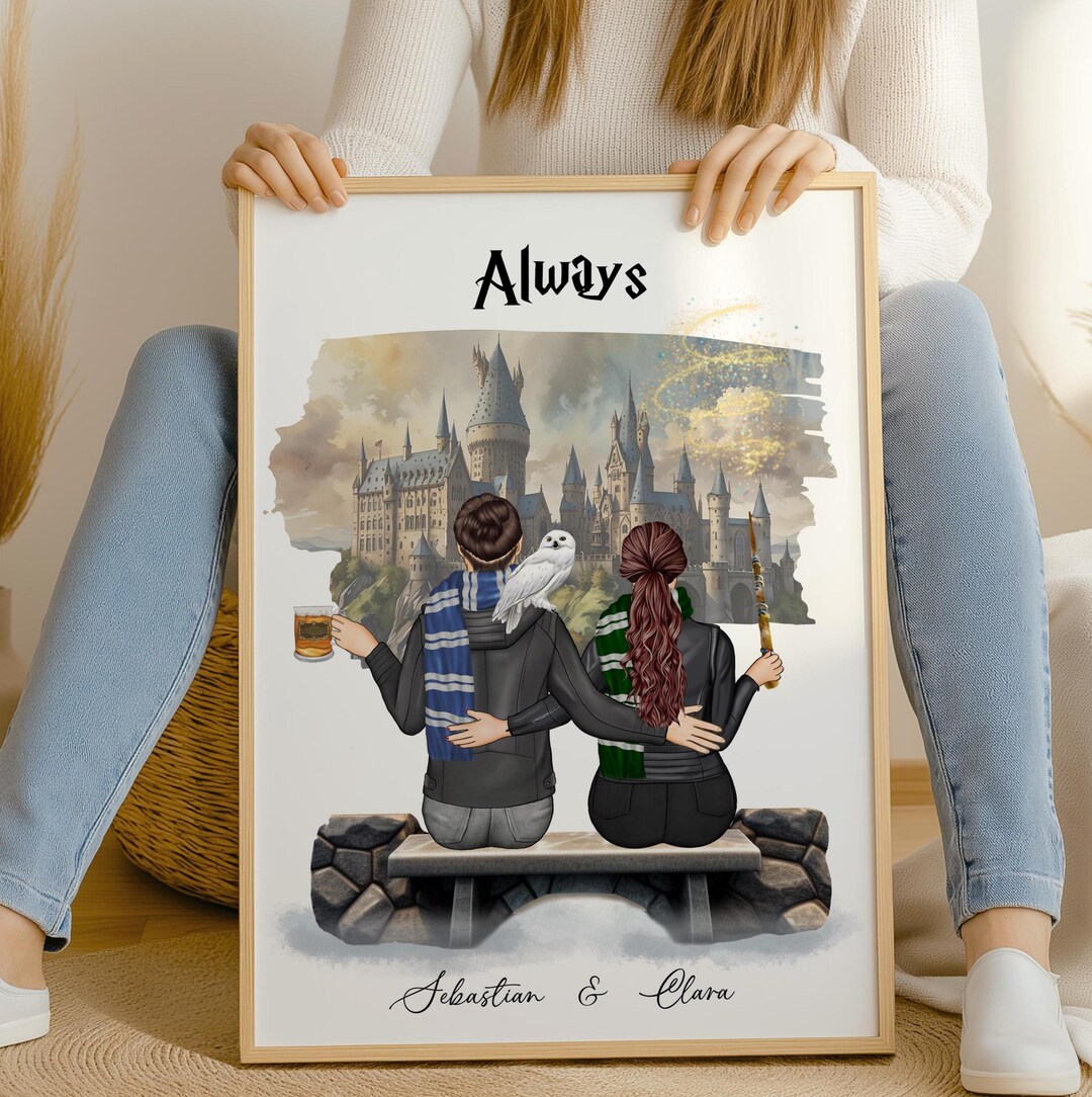 Wizard Couple Wall Art – Personalized Fantasy Portrait, Custom Gift for ...